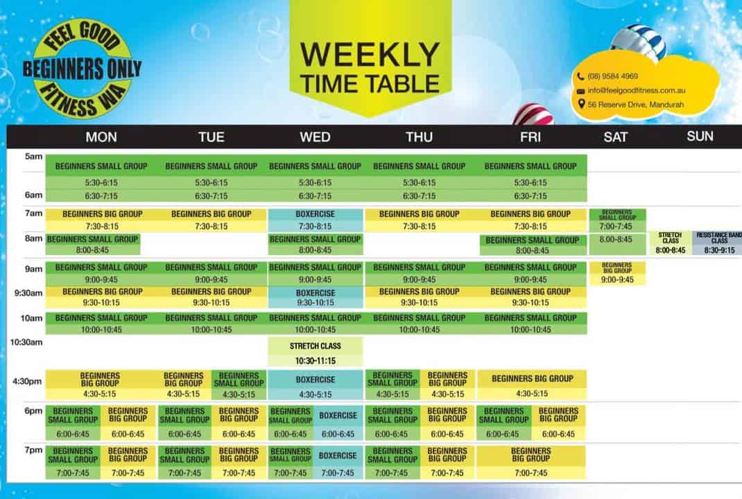 TimeTable - Feel Good Fitness WA